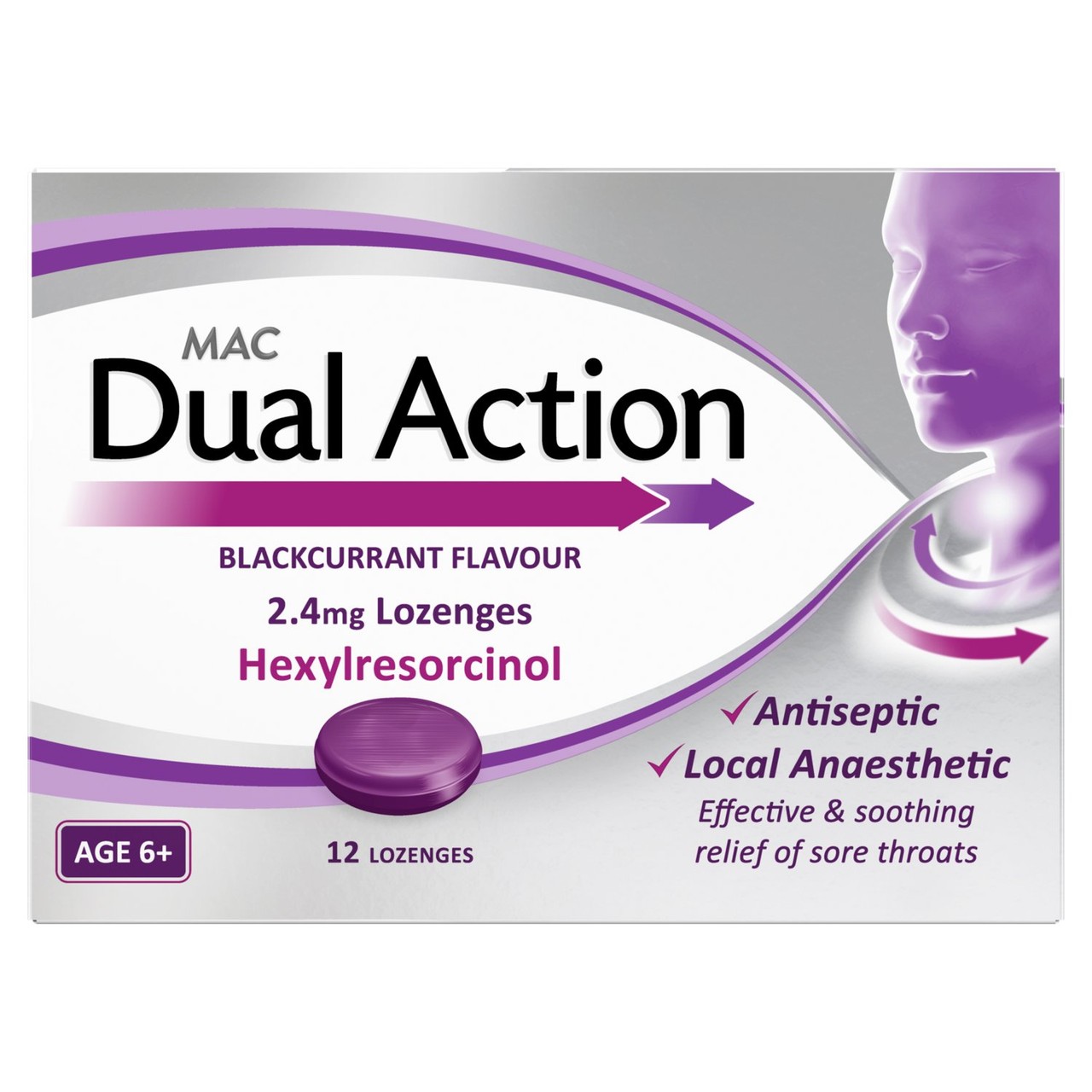 MAC Dual Action Blackcurrant 2.4mg Lozenges Hexylresorcinol - Ocado
