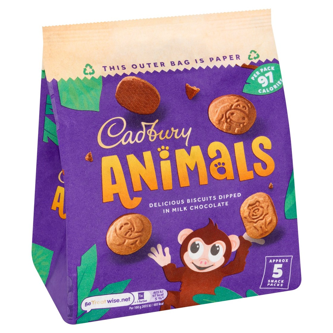 Cadbury Animals Chocolate Biscuits 5 Snack Packs - Ocado
