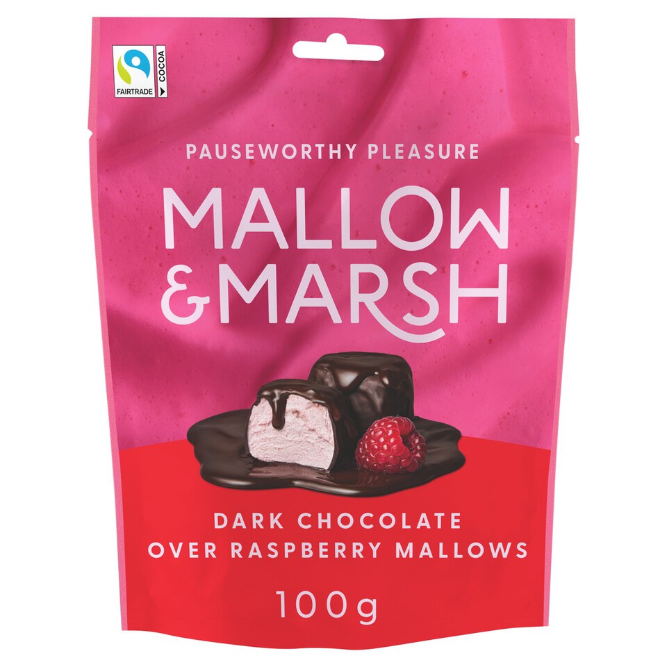 Mallow & Marsh Raspberry Marshmallows Coated in 70% Dark Chocolate - Ocado