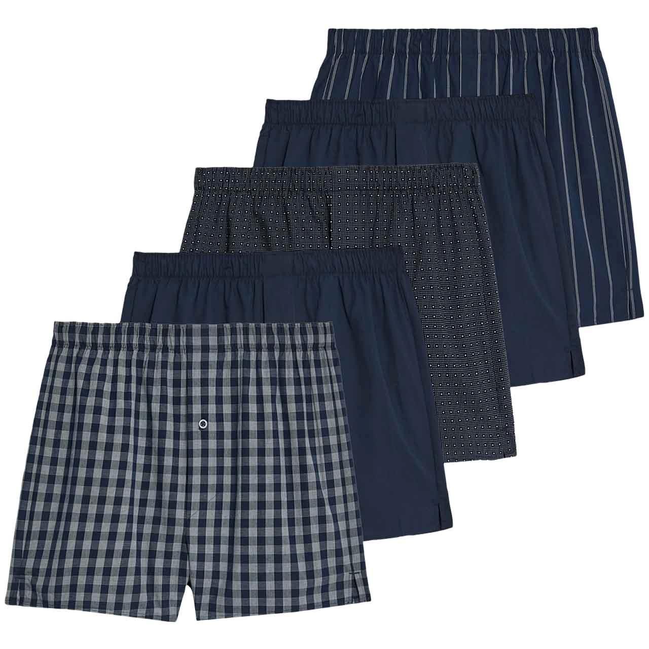 M&S Mens, Pure Cotton Assorted Woven Boxers, M, Dark Navy, 5pk - Ocado