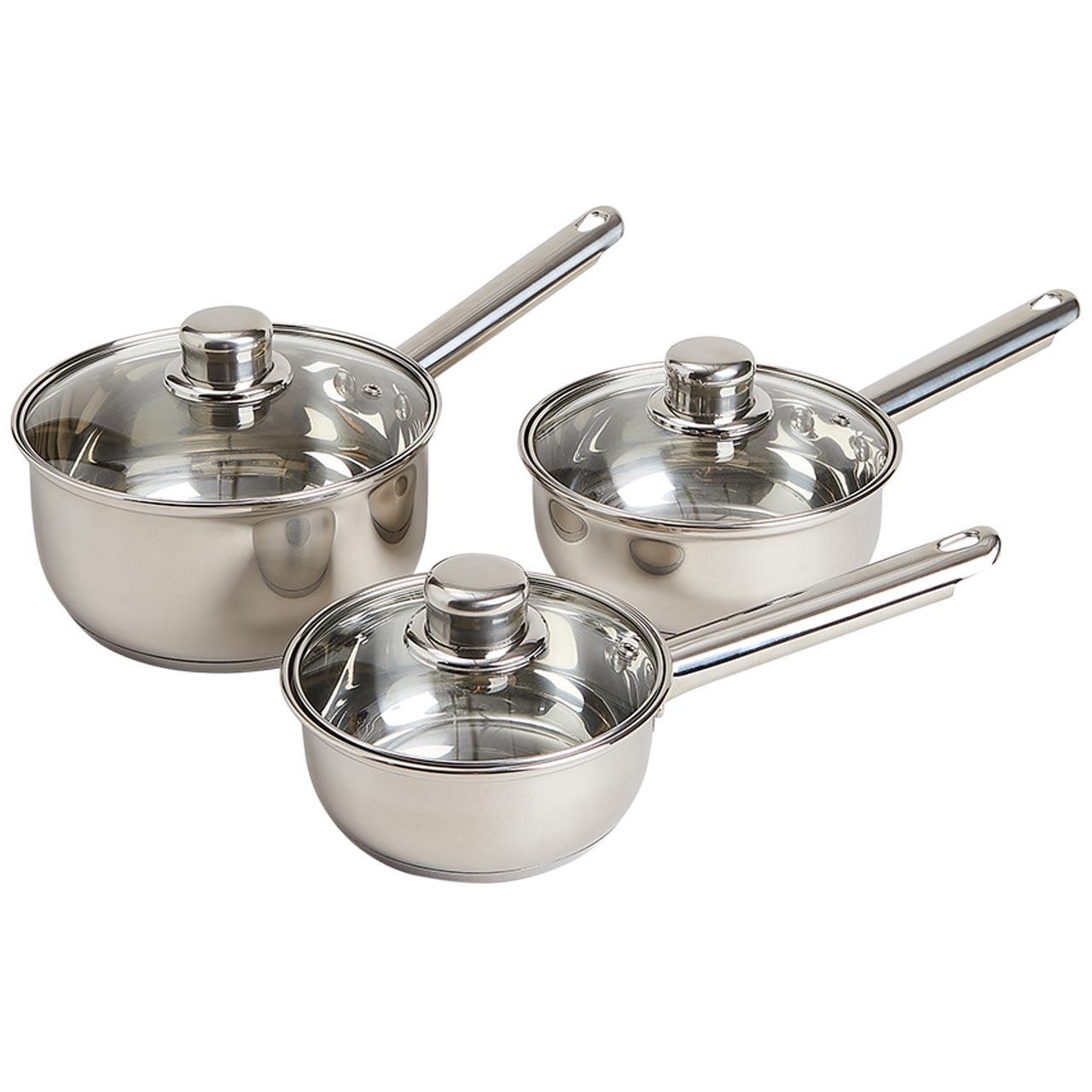 M&S Collection 3 Piece Stainless Steel Pan Set, Silver - Ocado
