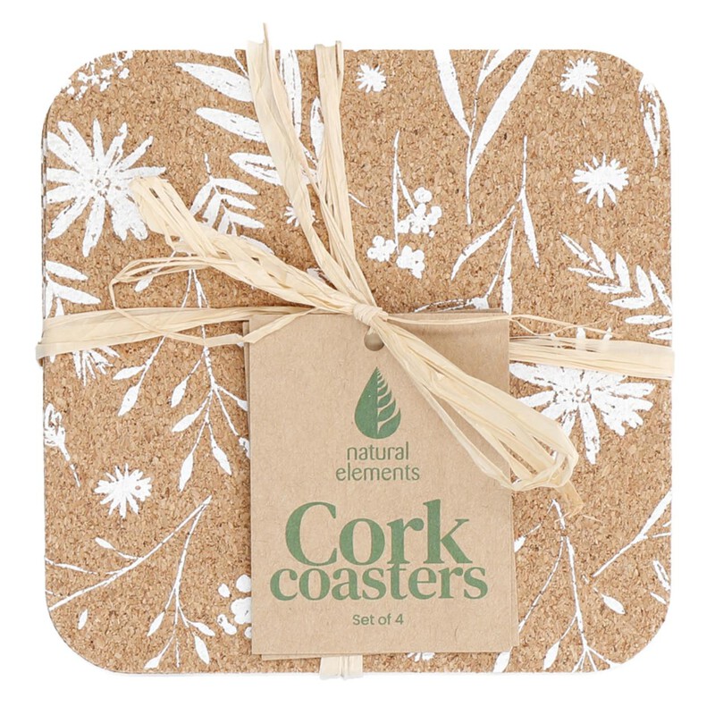 Natural Elements Set of 4 Biodegradable Cork Coasters, 12 x 12cm - Ocado