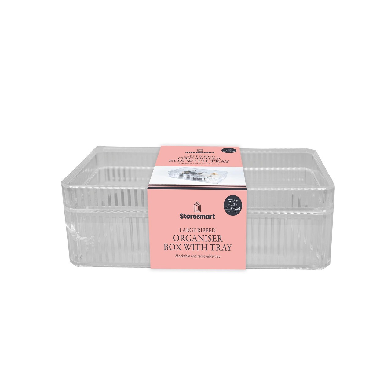 Store Smart Large Ribbed Organiser Box with Tray - Ocado
