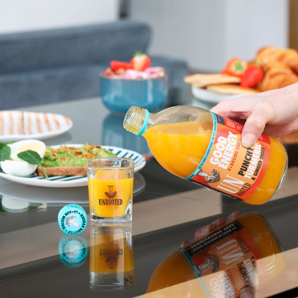 Unrooted Drinks Good Energy Punchy Turmeric & Ginger Dosing 8 Shots - Ocado