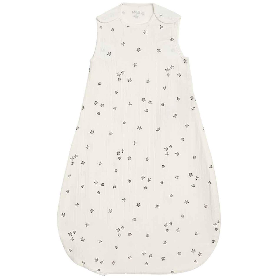 M&S NB U 0.5T Star Muslin Sleeping Bag, 0-6 Months, White Mix - Ocado
