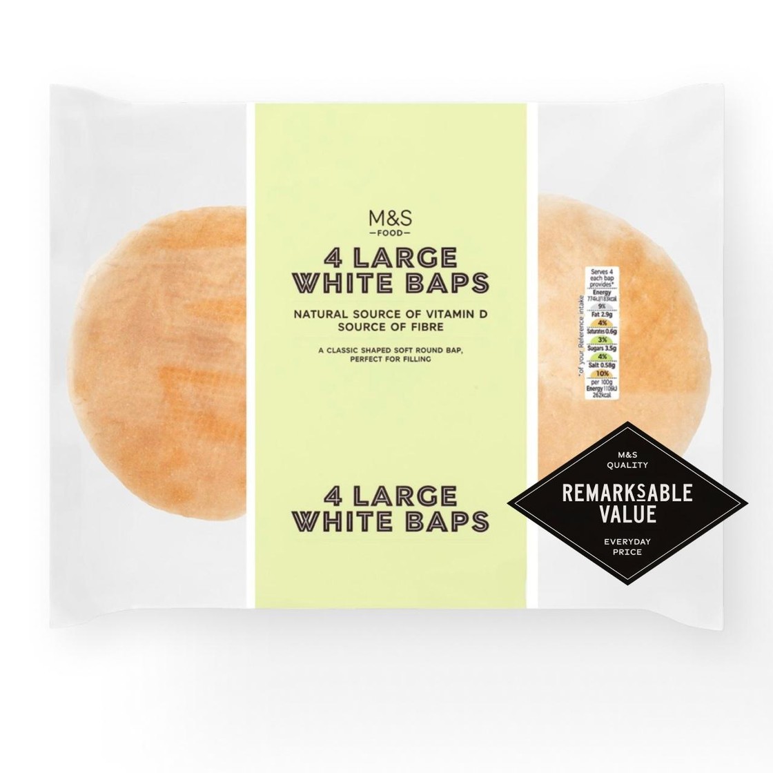 M&S Large White Baps - Ocado
