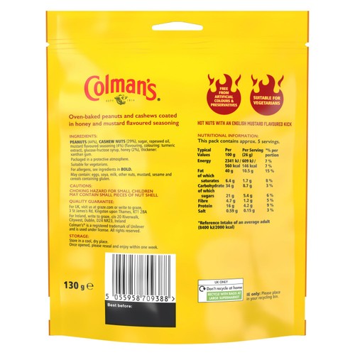 Colmans Honey & Mustard Flavoured Peanuts & Cashews - Ocado