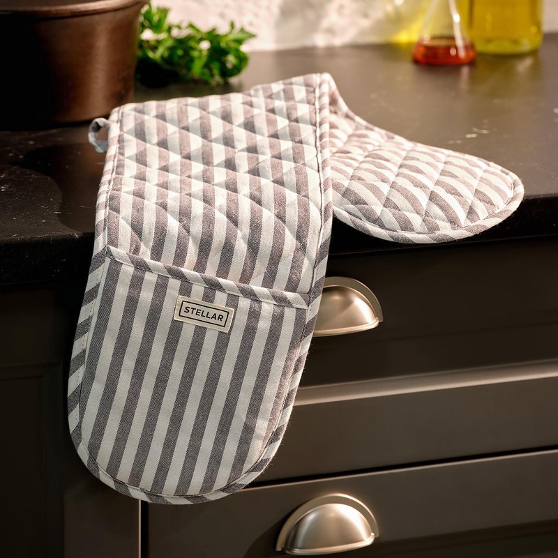 Stellar Textiles Double Oven Mitt, Grey Stripe - Ocado