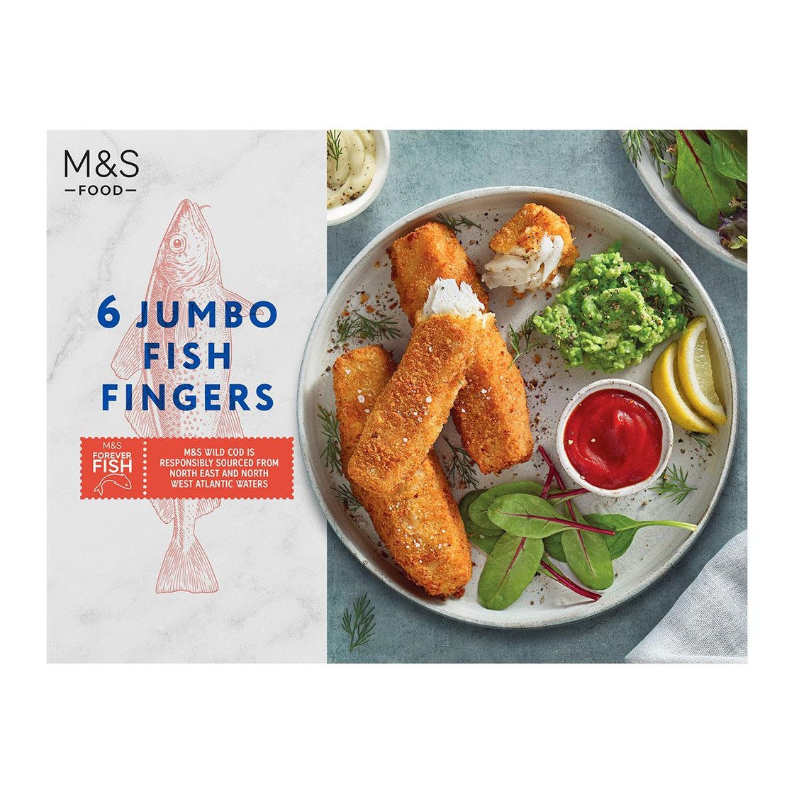 M&S 6 Breaded Jumbo Cod Fish Fingers Frozen - Ocado