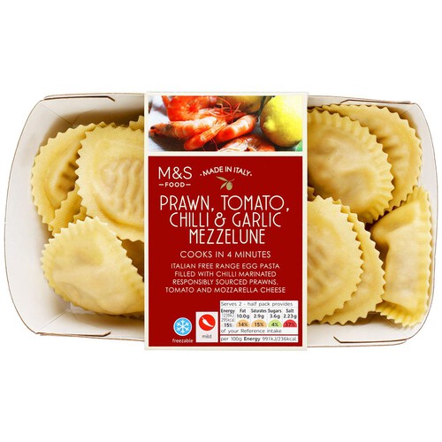 M&S Mezzelune Pasta with Prawns, Tomato, Chilli & Garlic - Ocado