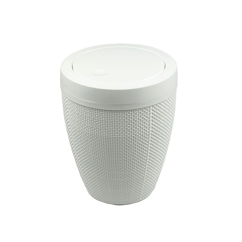 Addis Faux Hessian Plastic Round Swing Lid Bathroom Bin, White - Ocado