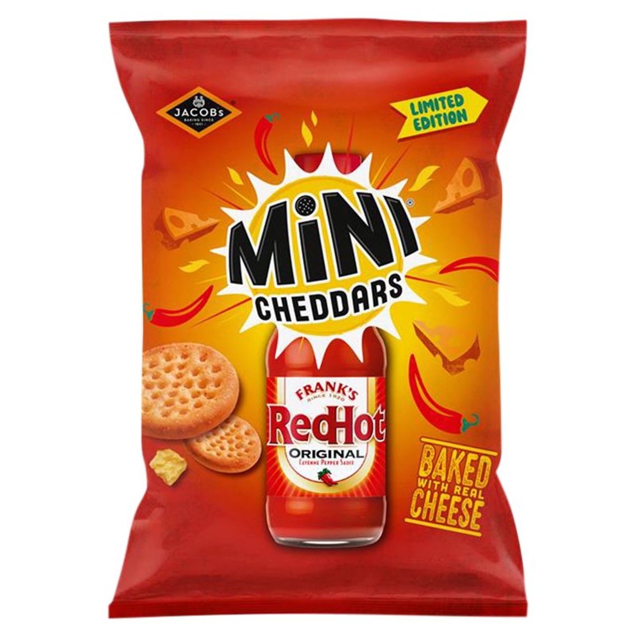 Jacob's Mini Cheddars Franks RedHot Original Baked Snacks Sharebag - Ocado