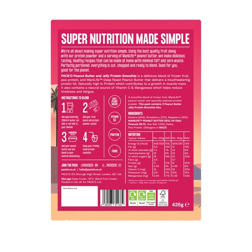 PACK'D Peanut Butter & Jelly Protein Smoothie Kits - Ocado