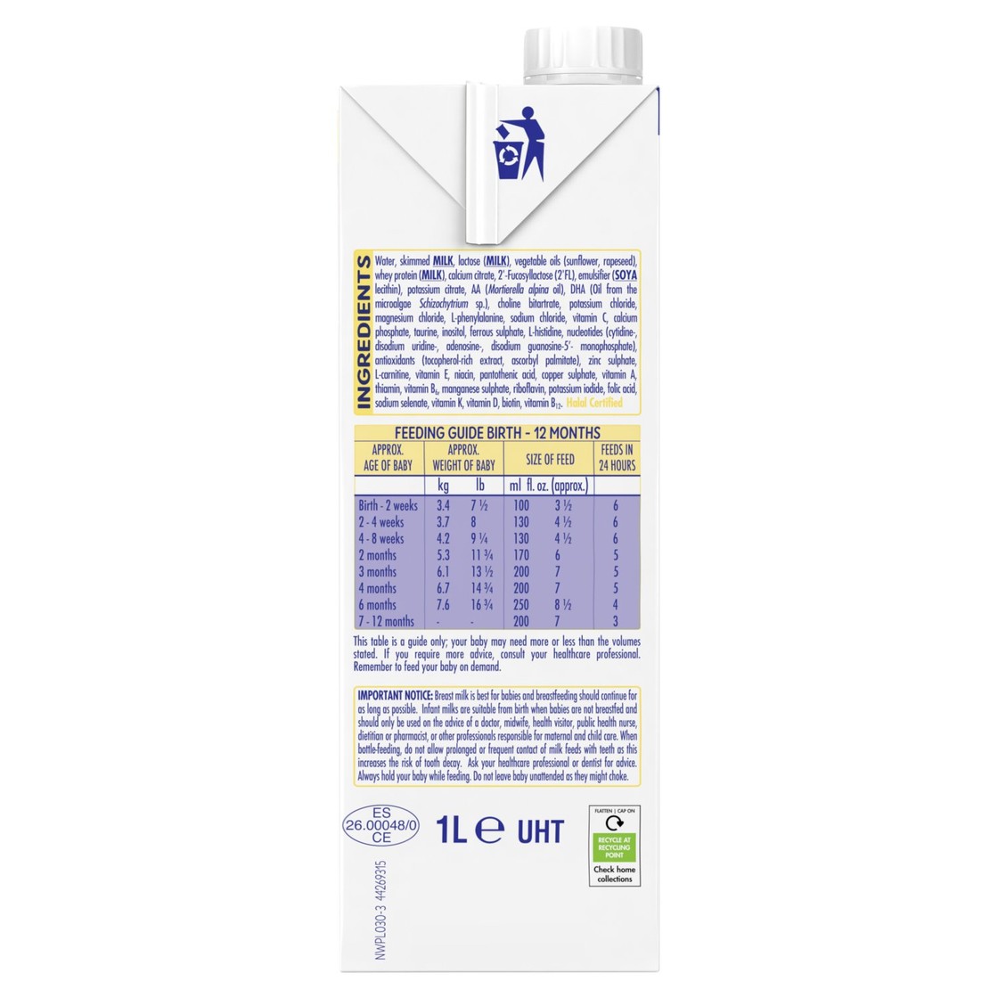 SMA Pro 1 First Infant Milk Ready to Use, From Birth - Ocado