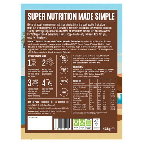 PACK'D Peanut Butter & Chocolate Protein Smoothie Kits - Ocado