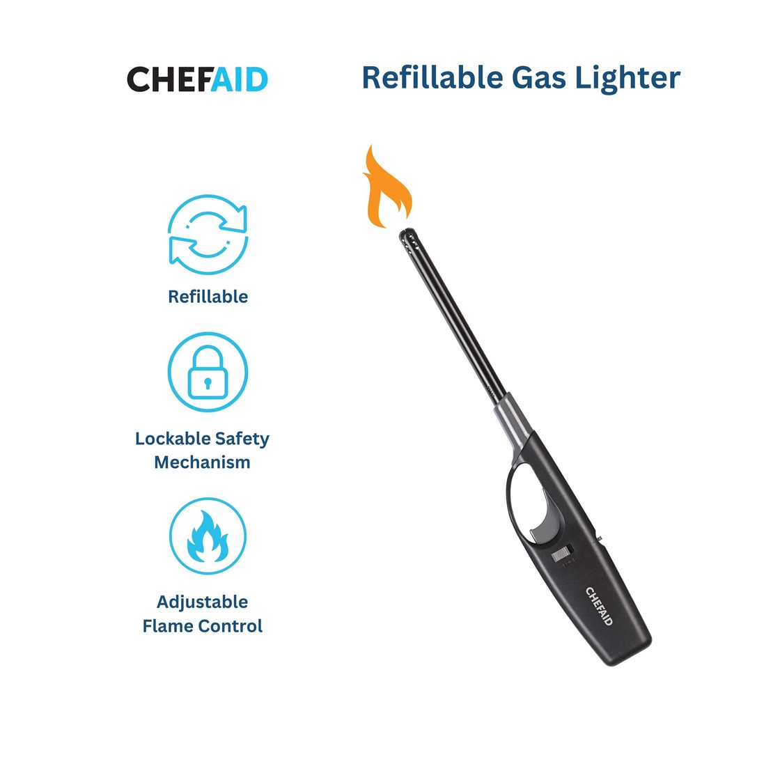 Chef Aid Long Reach Refillable Gas Lighter, White - Ocado