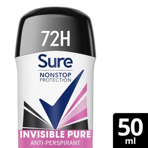 Sure Women Antiperspirant Deodorant Stick Nonstop Invisible Pure - Ocado