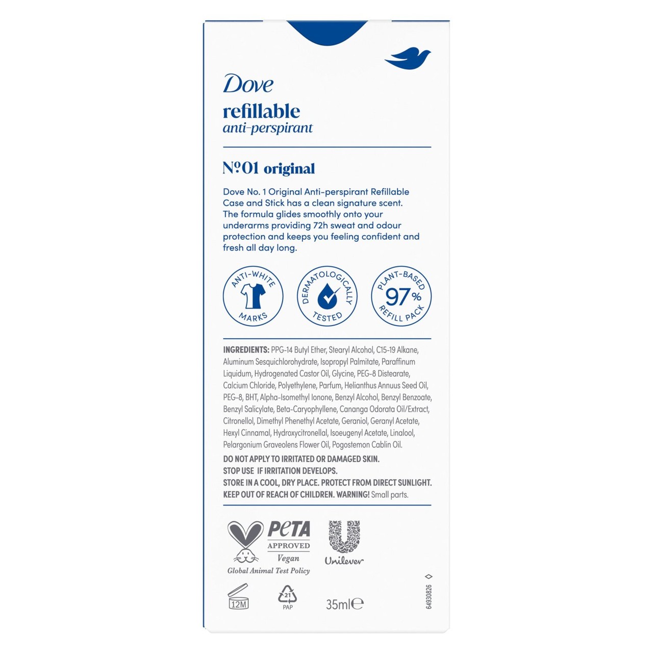 Dove No01 Original 72h Antiperspirant Deodorant Refillable Kit - Ocado