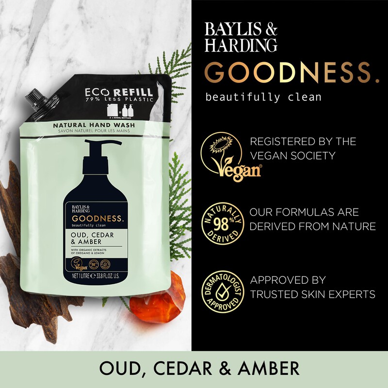 Baylis & Harding Goodness Hand Wash Pouch Refill - Oud, Cedar & Amber ...