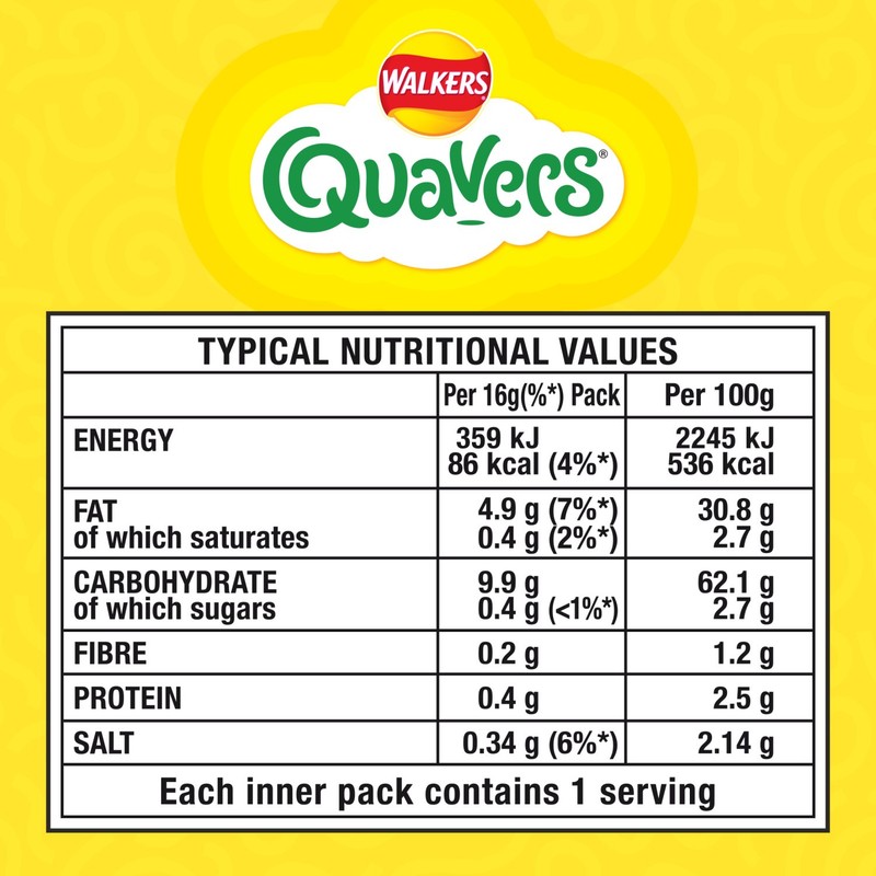 Walkers Quavers Cheese Multipack Snacks 6x16g - Ocado