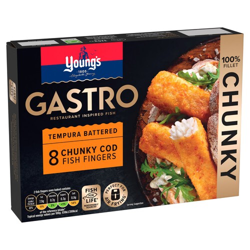 Young's Gastro 8 Tempura Battered Chunky Cod Fish Fingers - Ocado