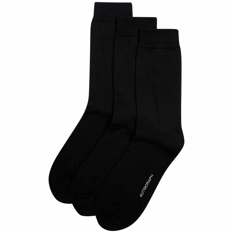 M&S Mens Autograph 3pk Merino Wool Blend Socks, 9-12, Black - Ocado