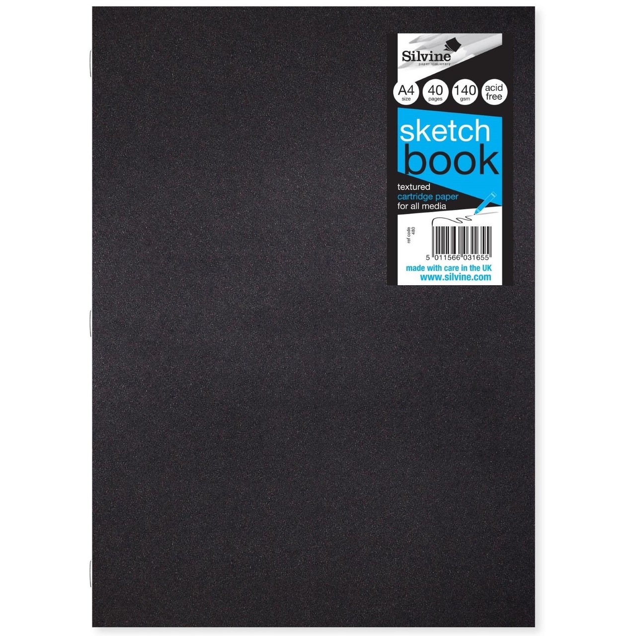 Sinclairs Silvine Sketchbook A4 Portrait 40 Pages Black 140gsm - Ocado