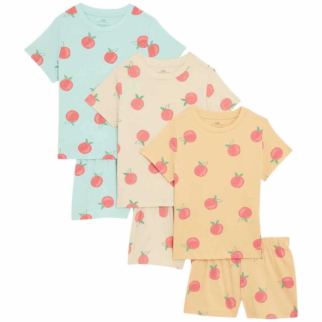 M&S Girls Pure Cotton Fruit Pyjama Sets, 4-5 Years, Multi - Ocado