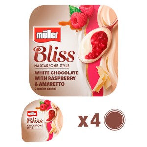 Muller Bliss Mascarpone, White Choc, Raspberry & Amaretto Yogurt - Ocado