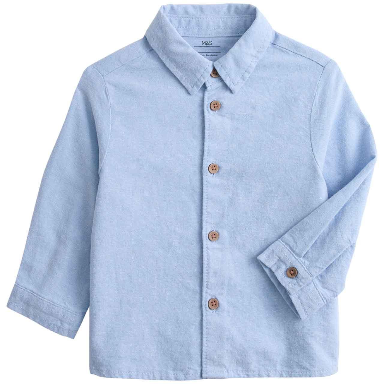 M&S Boys Pure Cotton Shirt, 9-12 Months, Blue - Ocado