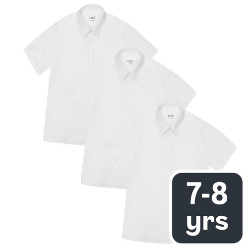 M&S Girls Easy Iron School Blouses, 7-8 Years, White - Ocado