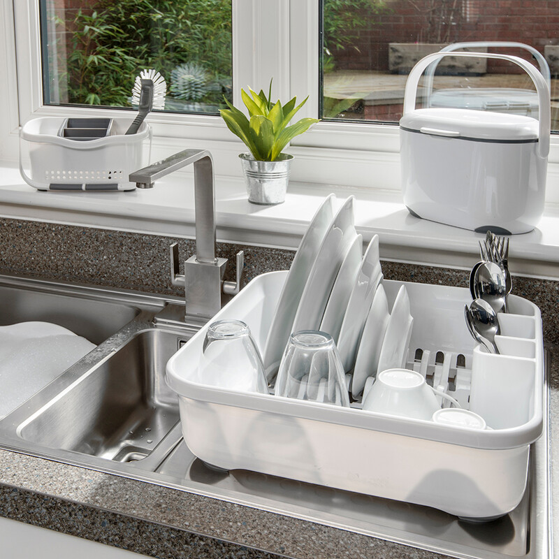 Addis Premium Soft Touch Dish Draining Rack, White / Grey - Ocado