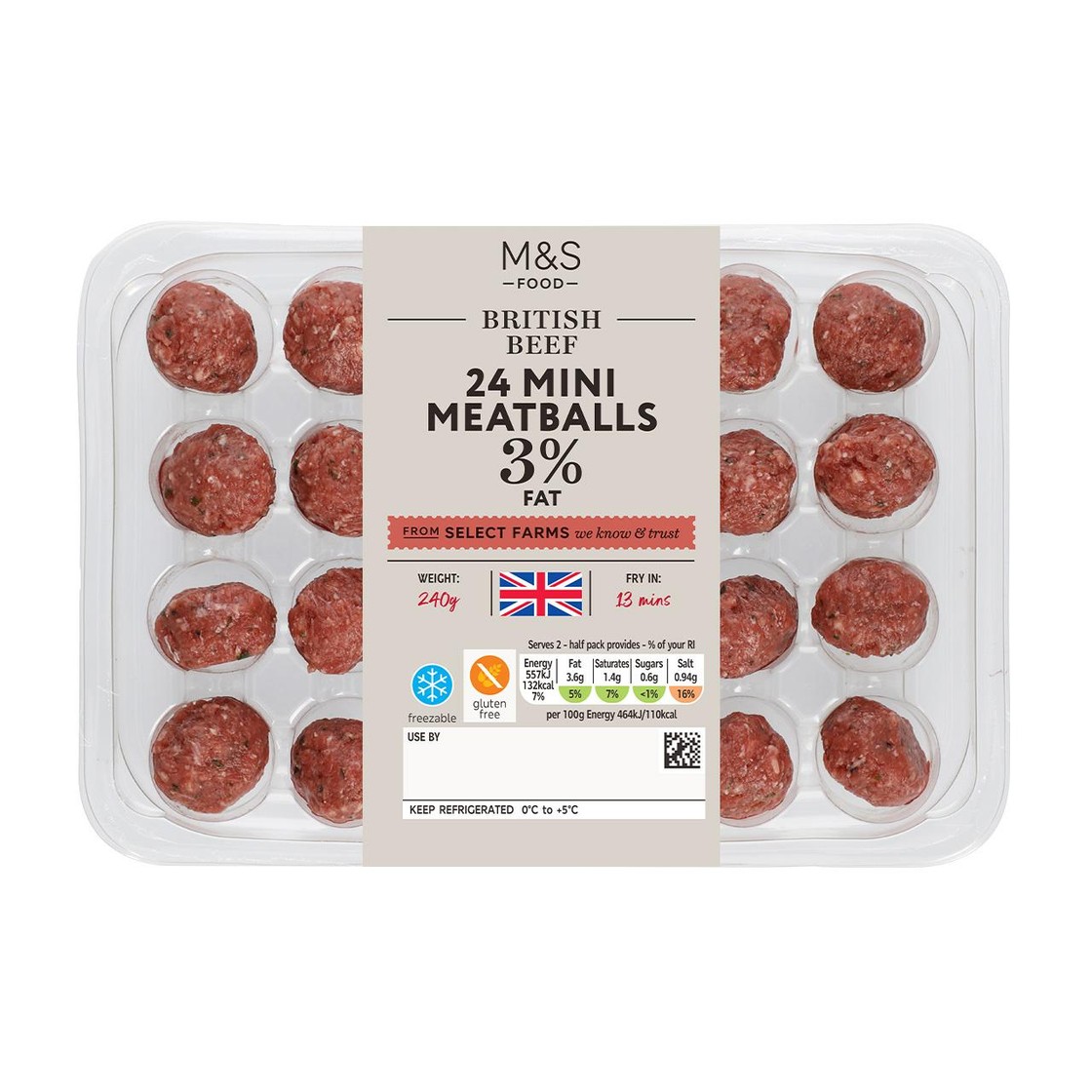 M&S Select Farms 24 Mini British Beef Meatballs 3% Fat - Ocado