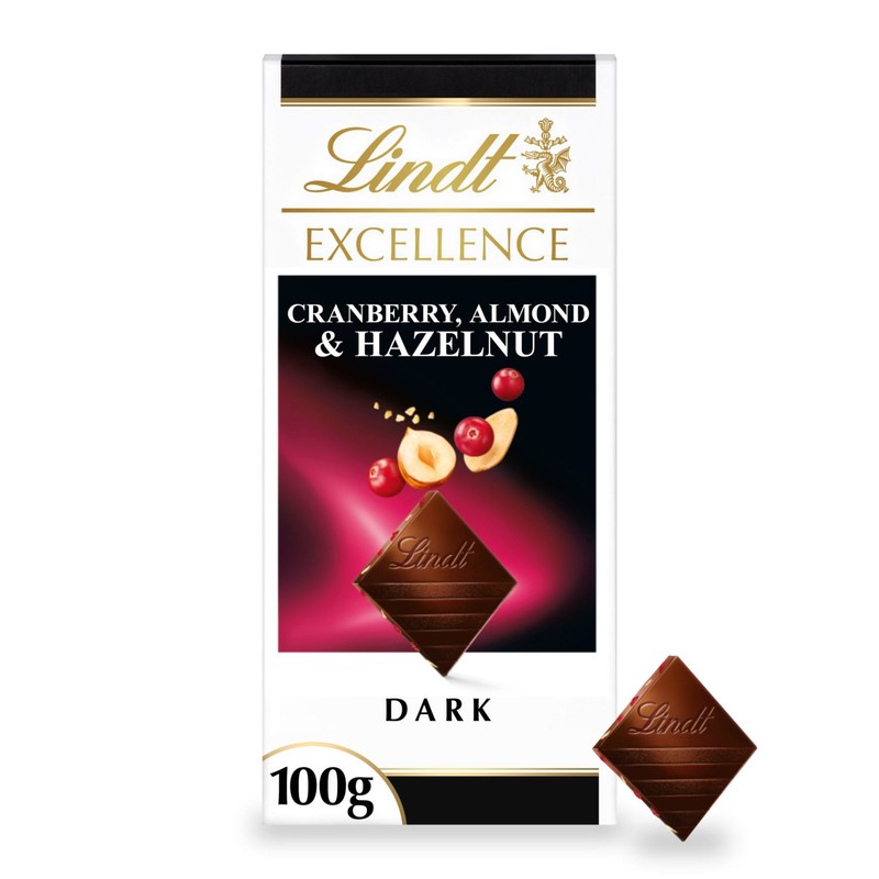 Lindt Excellence Cranberry, Almond & Hazelnut Dark Chocolate Bar - Ocado
