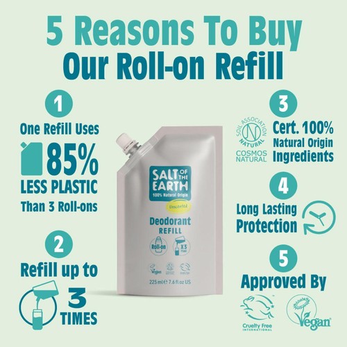 Salt of the Earth Natural Deodorant Rollon Refill Unscented - Ocado