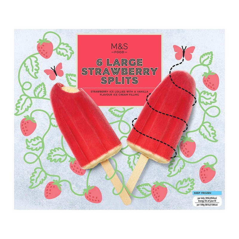 M&S 6 Strawberry Splits Ice Lollies - Ocado