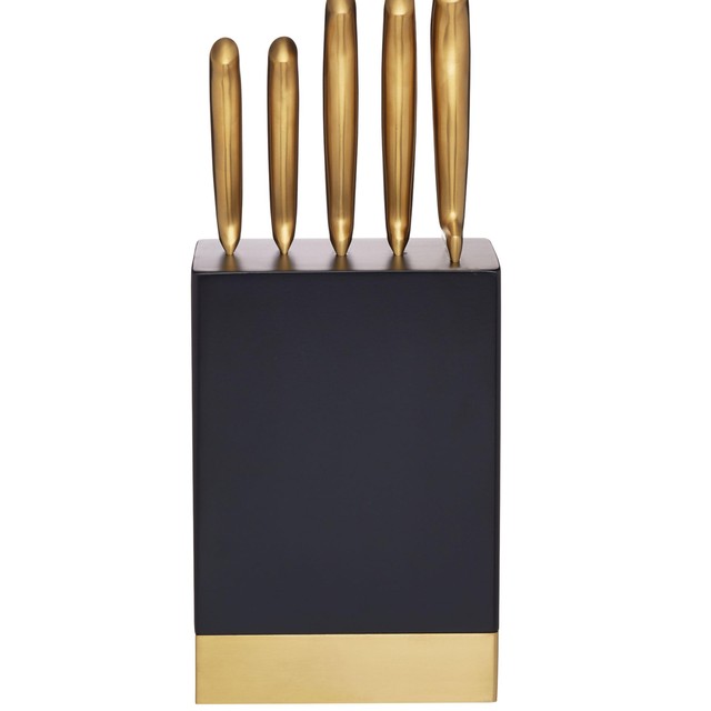 MasterClass Burnished Brass Effect Knife Set with Wooden Storage Block ...