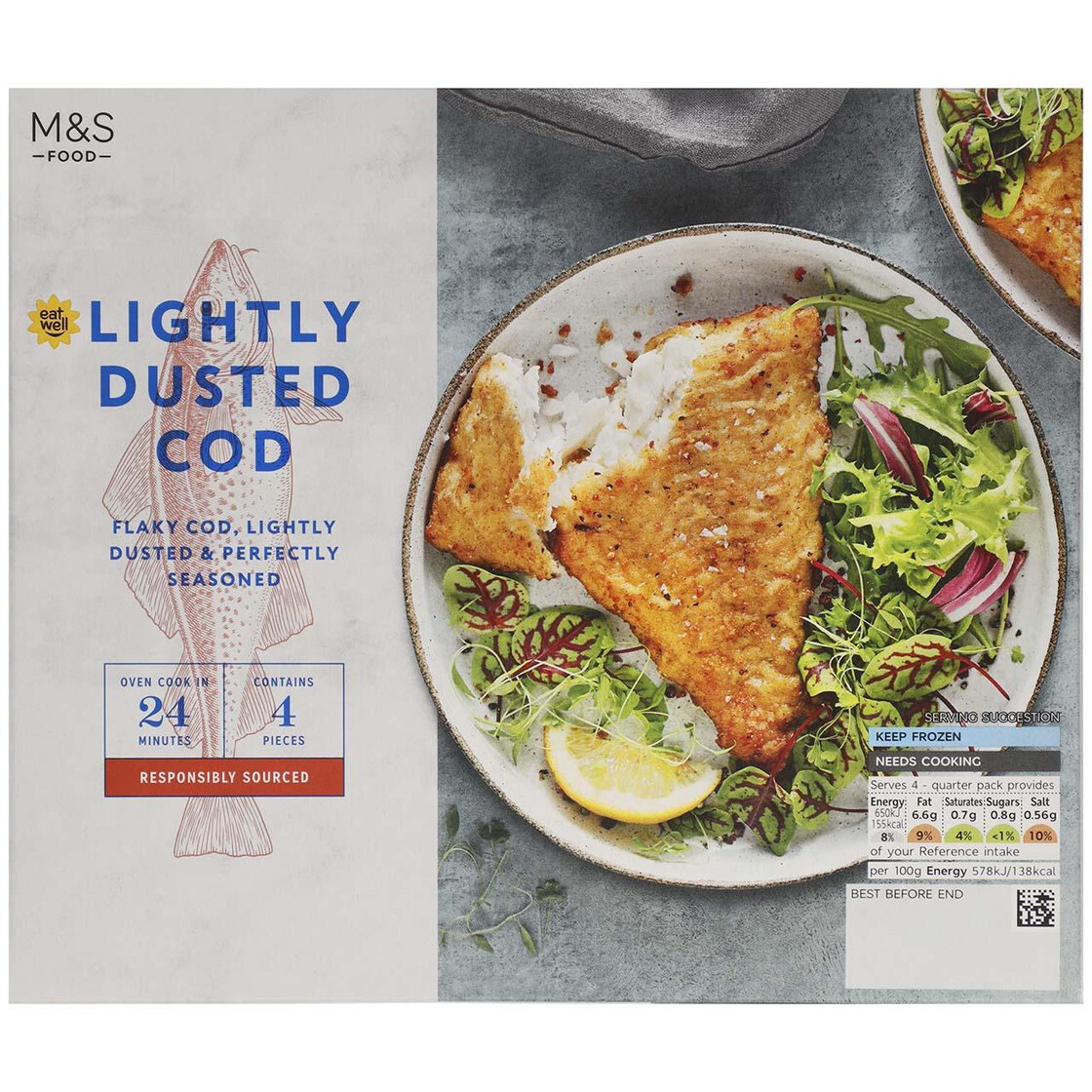 M&S 4 Lightly Dusted Cod Fillets Frozen - Ocado