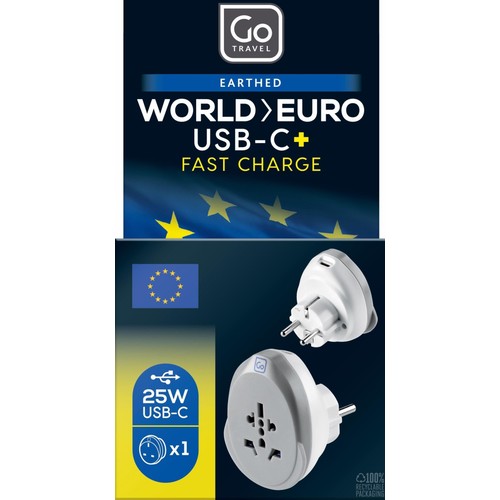 Go Travel World - EU USB C Adaptor + (25W) - Ocado
