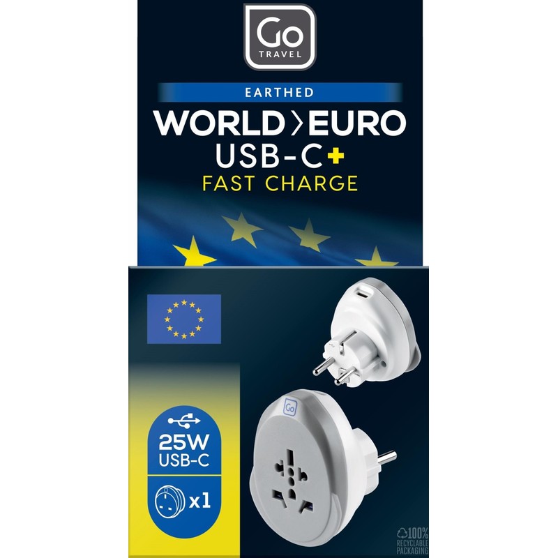 Go Travel World - EU USB C Adaptor + (25W) - Ocado