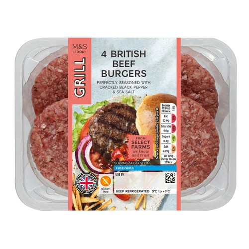 M&S 4 Beef Burgers - Ocado