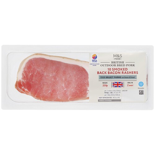 M&S British Outdoor Bred 10 Smoked Back Bacon Rashers - Ocado
