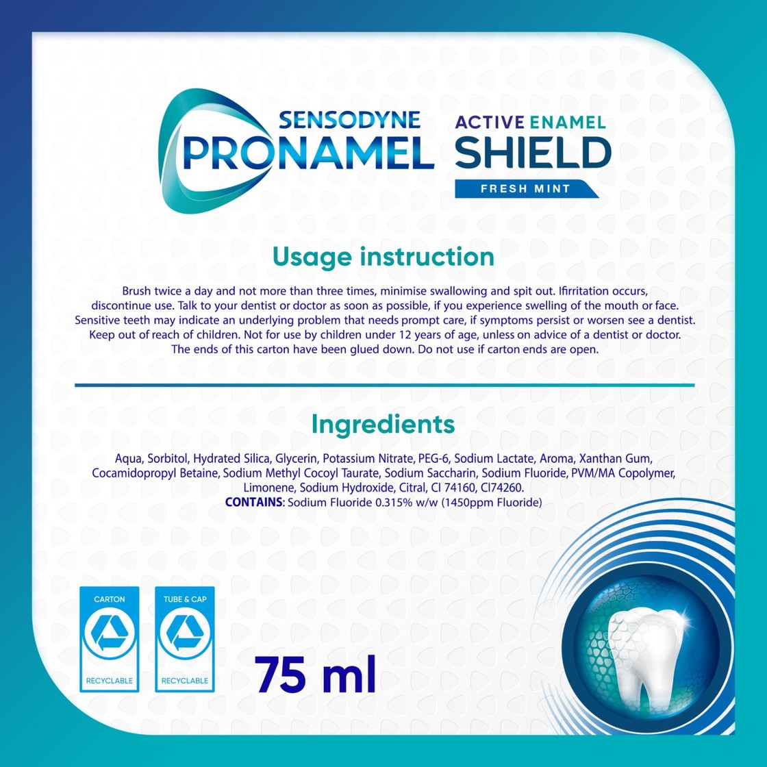 Sensodyne Pronamel Active Enamel Shield Toothpaste Fresh Mint - Ocado