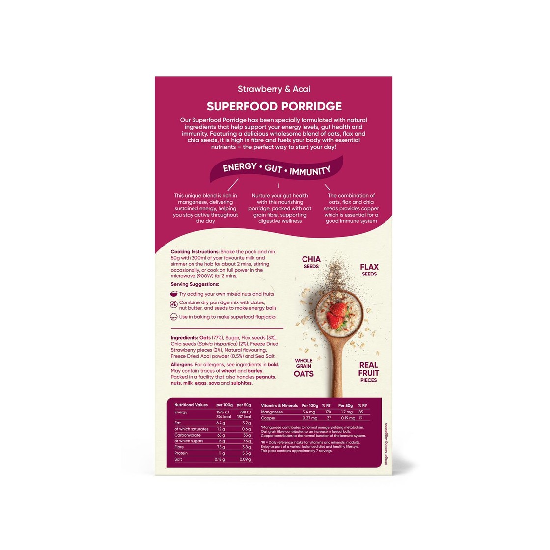 Naturya Superfood Porridge Strawberry & Acai - Ocado