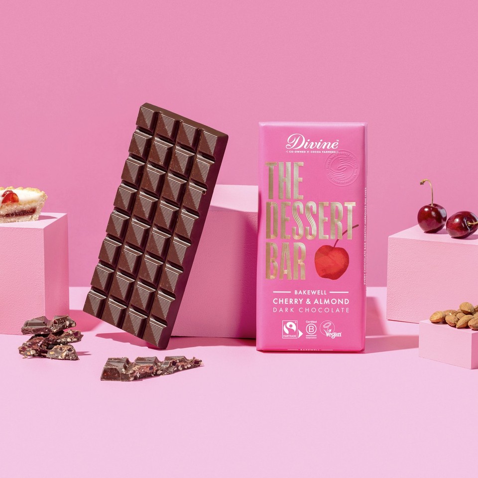 Divine Chocolate Dessert Bar Dark Chocolate Bakewell with Cherry and ...