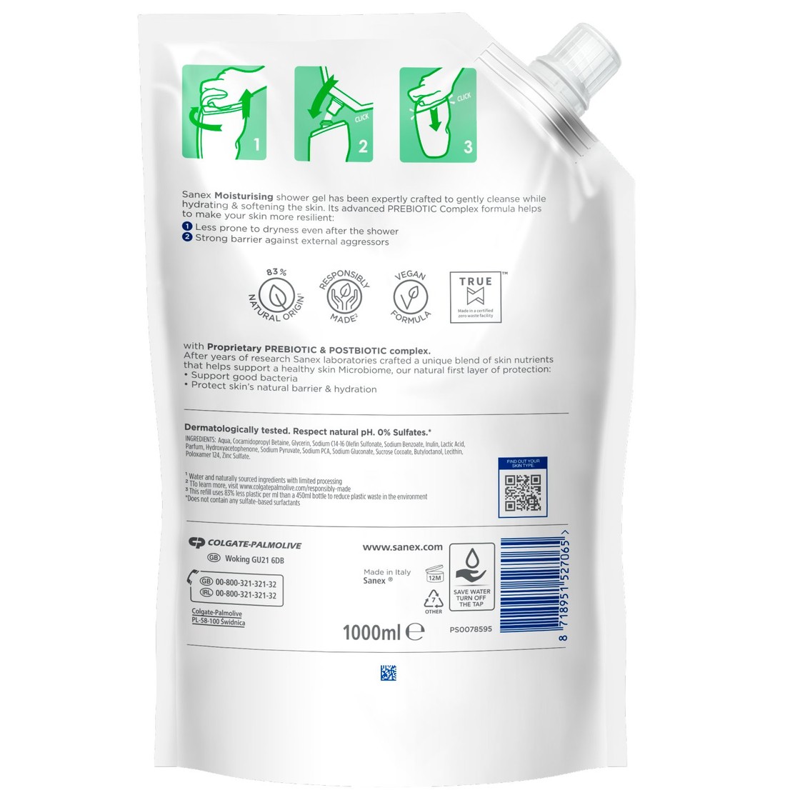 Sanex Expert Skin Health Moisturising Body Wash Shower Gel Refill - Ocado