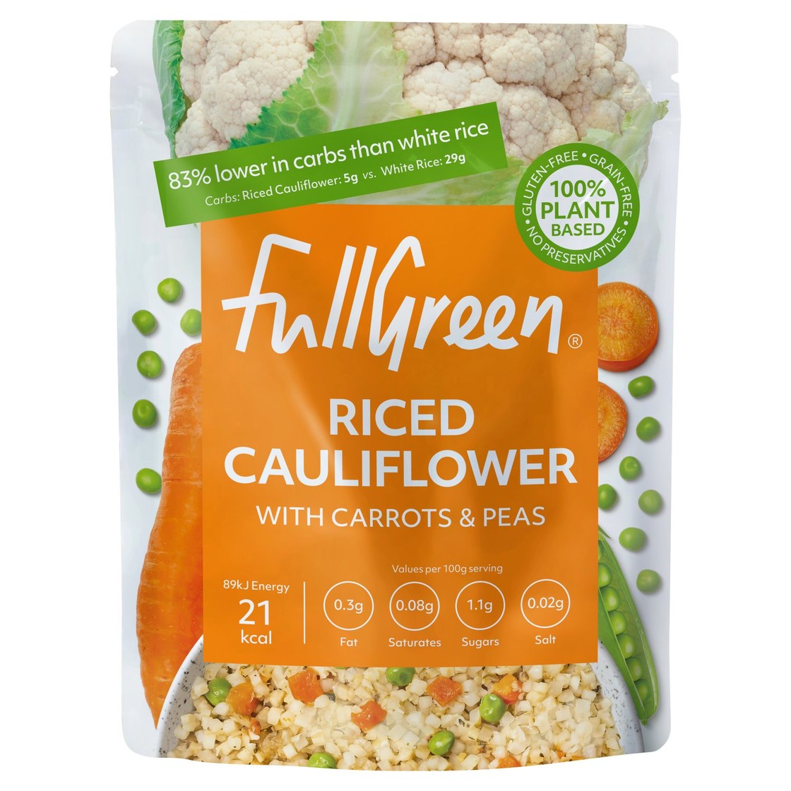 Fullgreen Riced Cauliflower + Carrots & Peas - Ocado