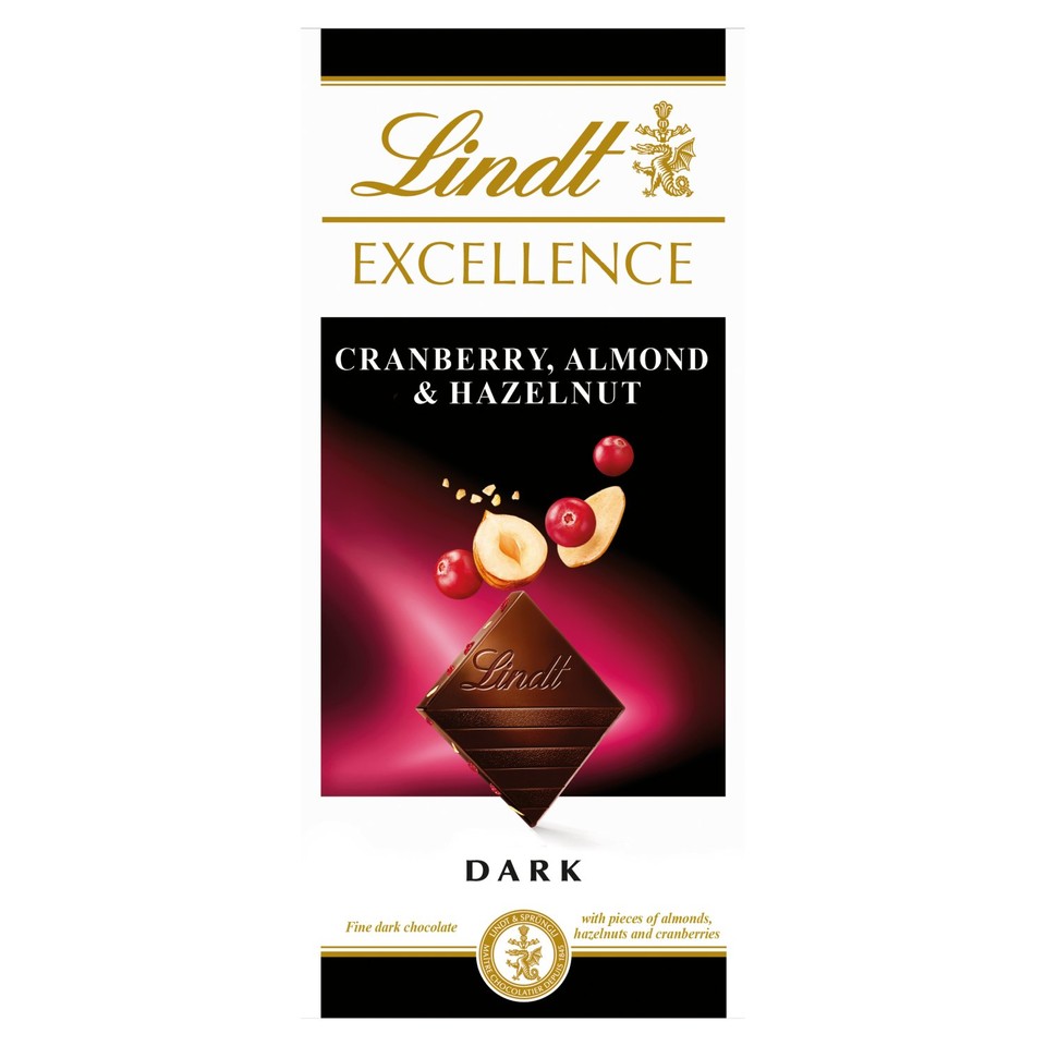 Lindt Excellence Cranberry, Almond & Hazelnut Dark Chocolate Bar - Ocado