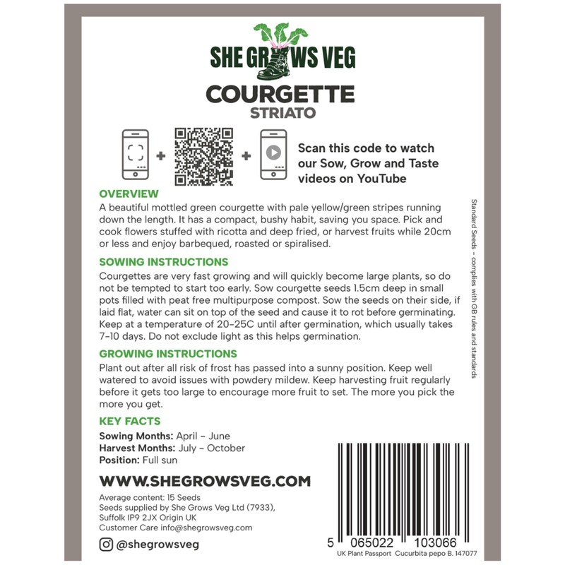 She Grows Veg Courgette Striato Seeds - Ocado