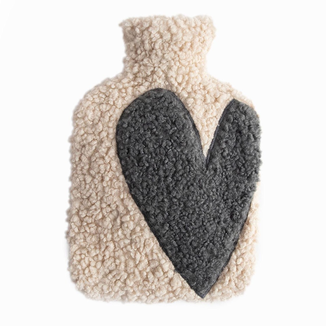 Caroline Gardner Heart Borg Hot Water Bottle, Oat/Charcoal - Ocado